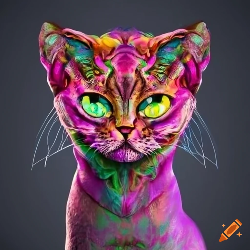 Brightly colored alien cat with a rose-shaped head