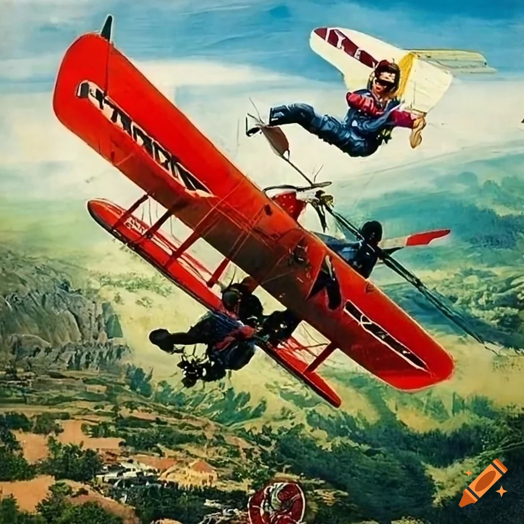 Vintage cover art of a man skydiving from a biplane