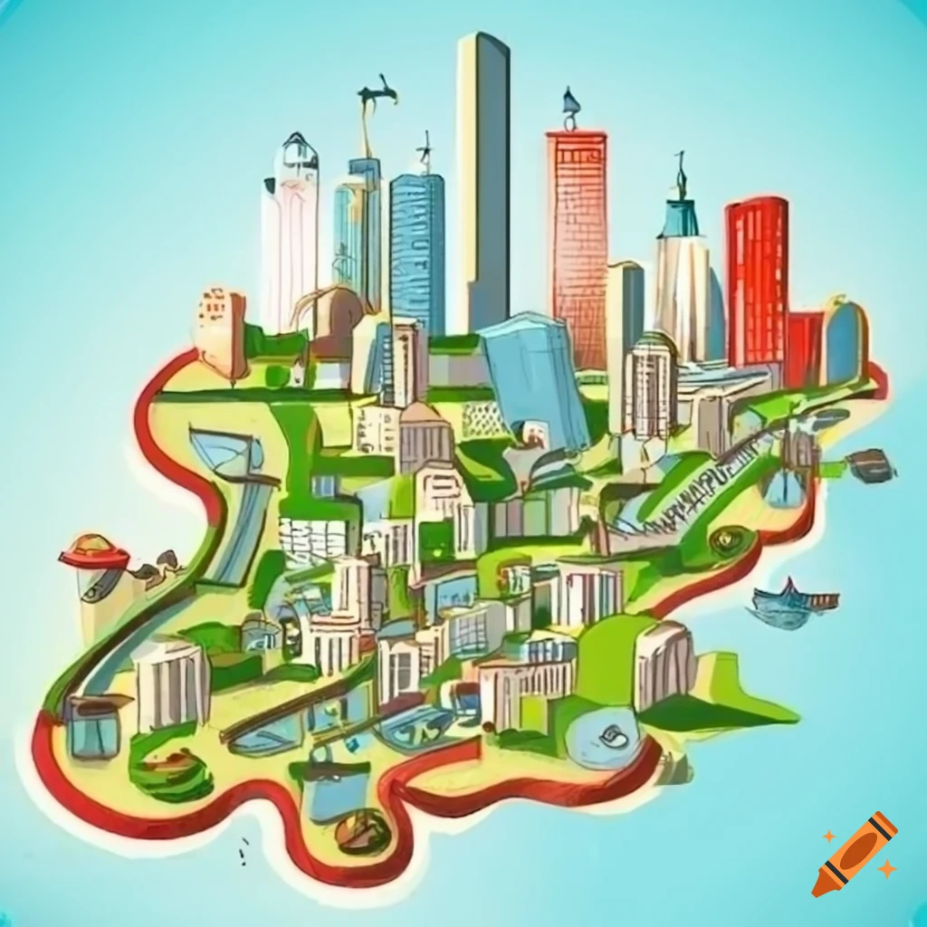Cartoon city map illustration