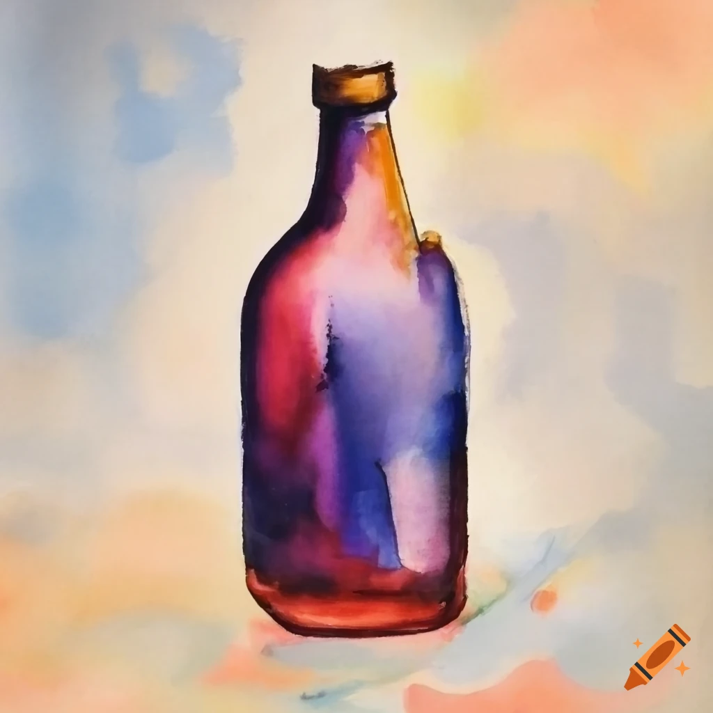 Watercolor painting of a bottle of mead