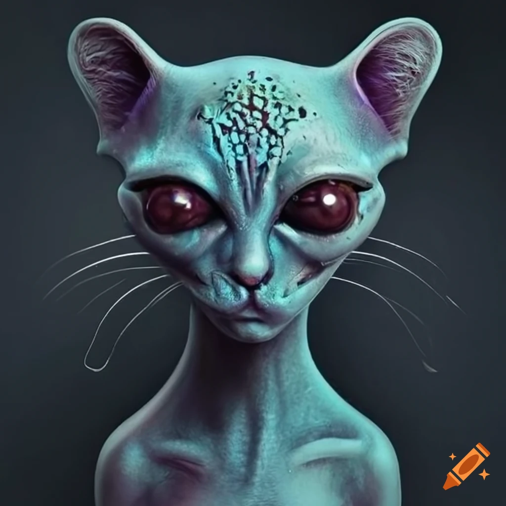 Dark-colored alien cat with ant-shaped head