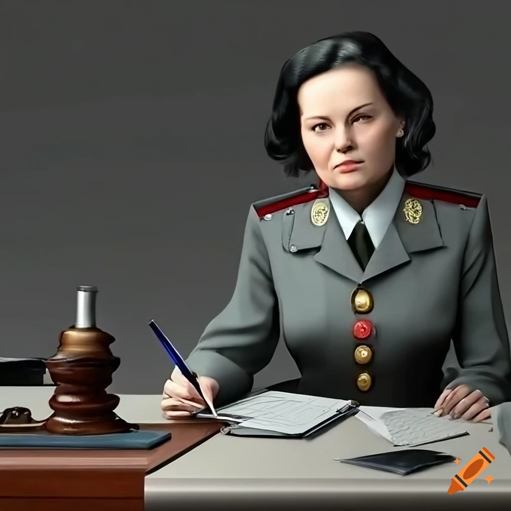 Soviet female judge in military uniform on Craiyon