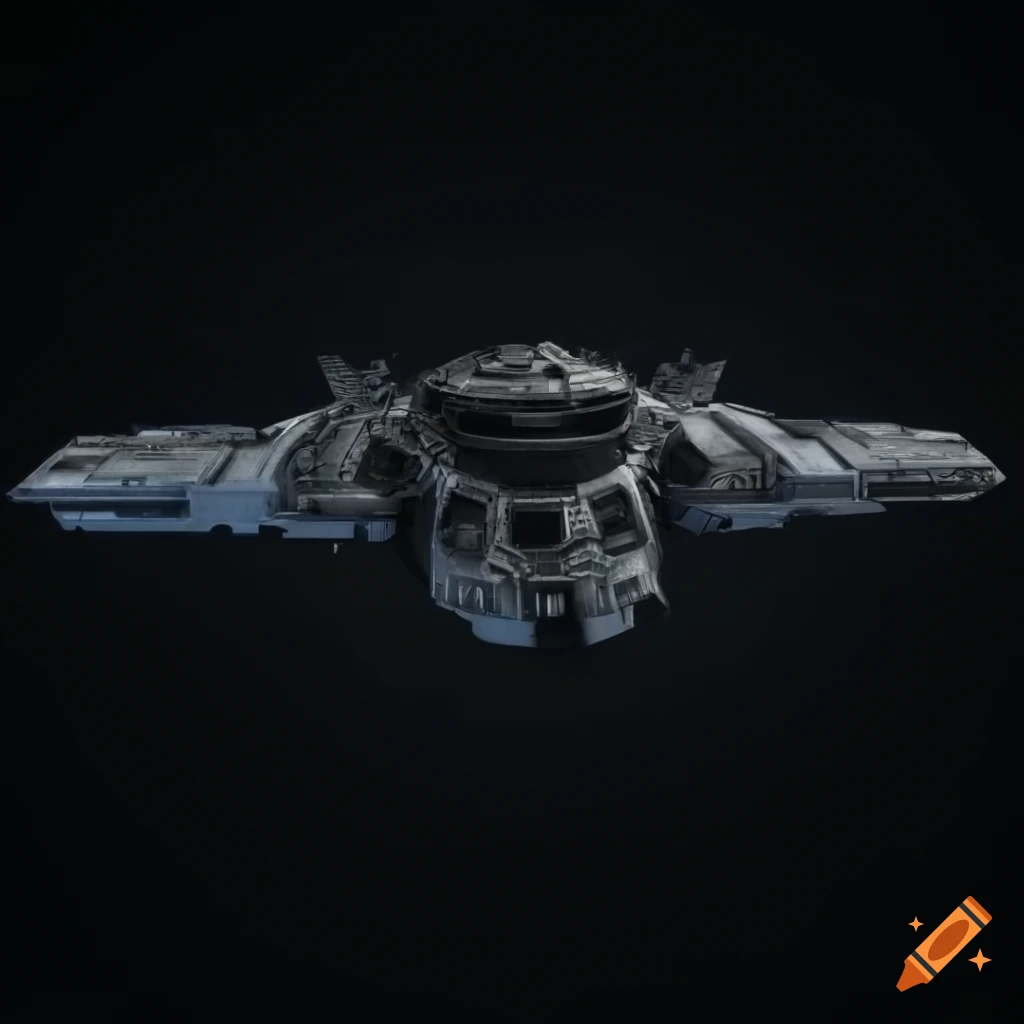 Sci-fi grey-black spaceship over earth