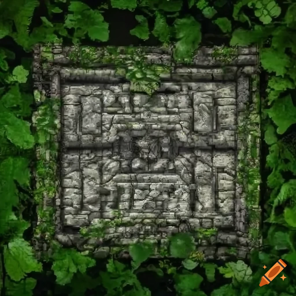 2d game art of an eerie alien in overgrown ruins on Craiyon