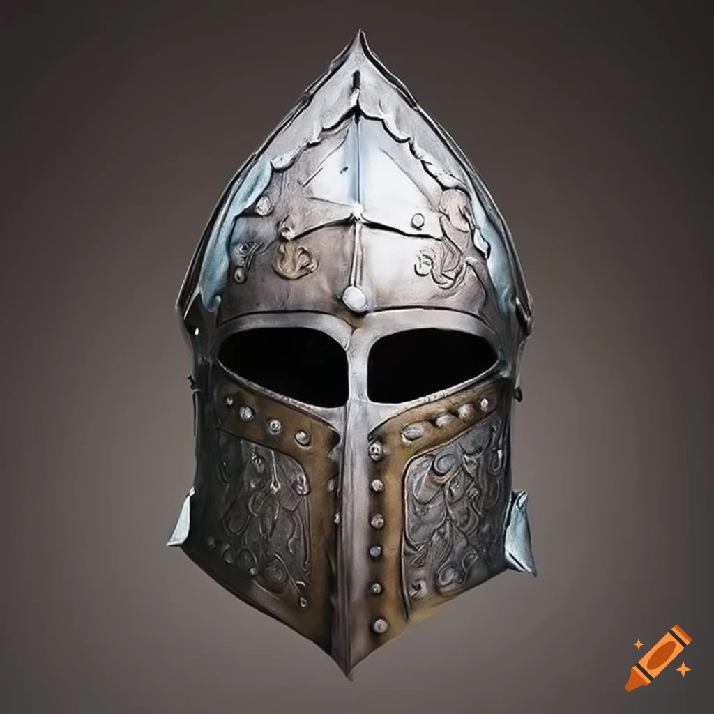 Ornate medieval steel helmet on Craiyon