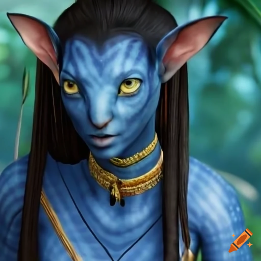Young female na'vi from avatar with blue skin and heterochromia