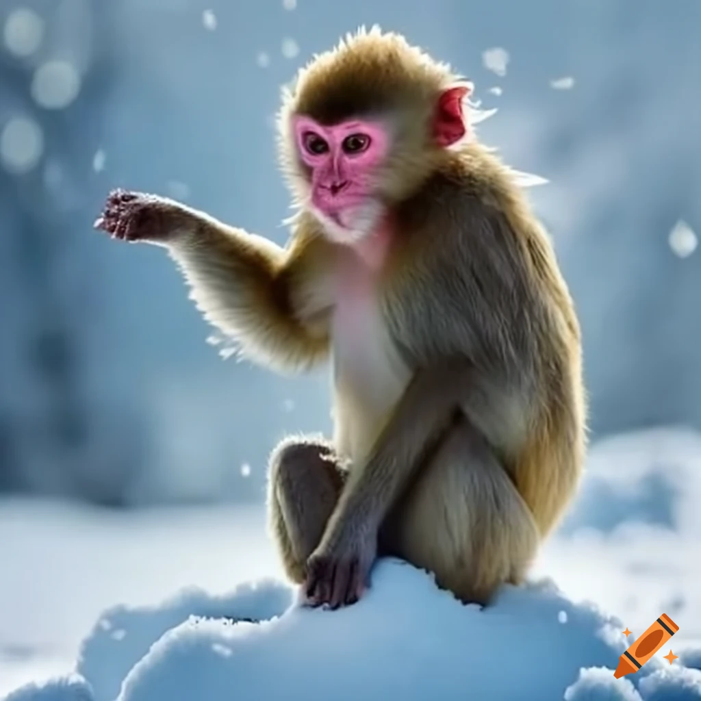 Monkeys playing in the snow