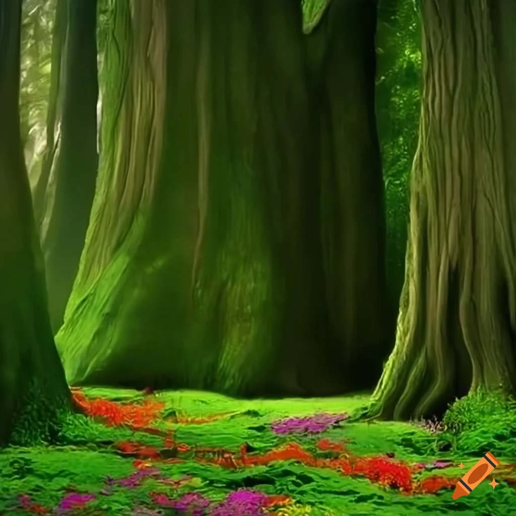 Illustration of a colorful forest with a wise tree