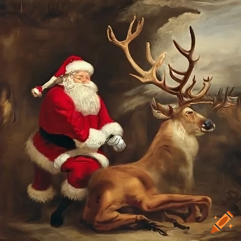 Rubens-style painting of santa's reindeer on Craiyon