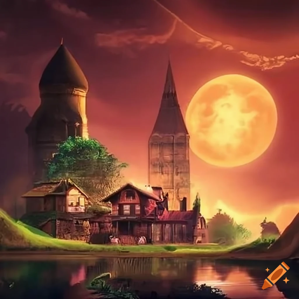 Artistic depiction of a village on venus