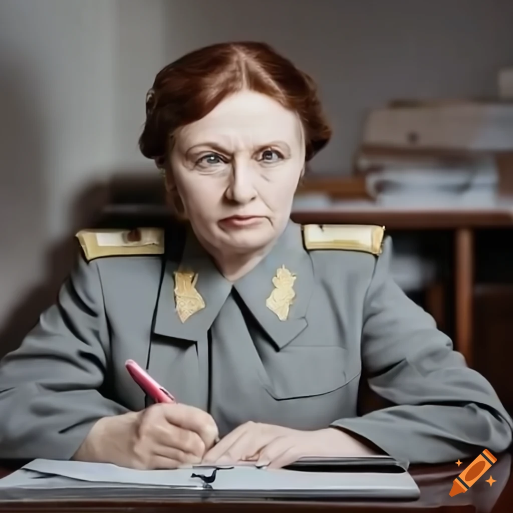 Middle-aged soviet female judge in military uniform on Craiyon