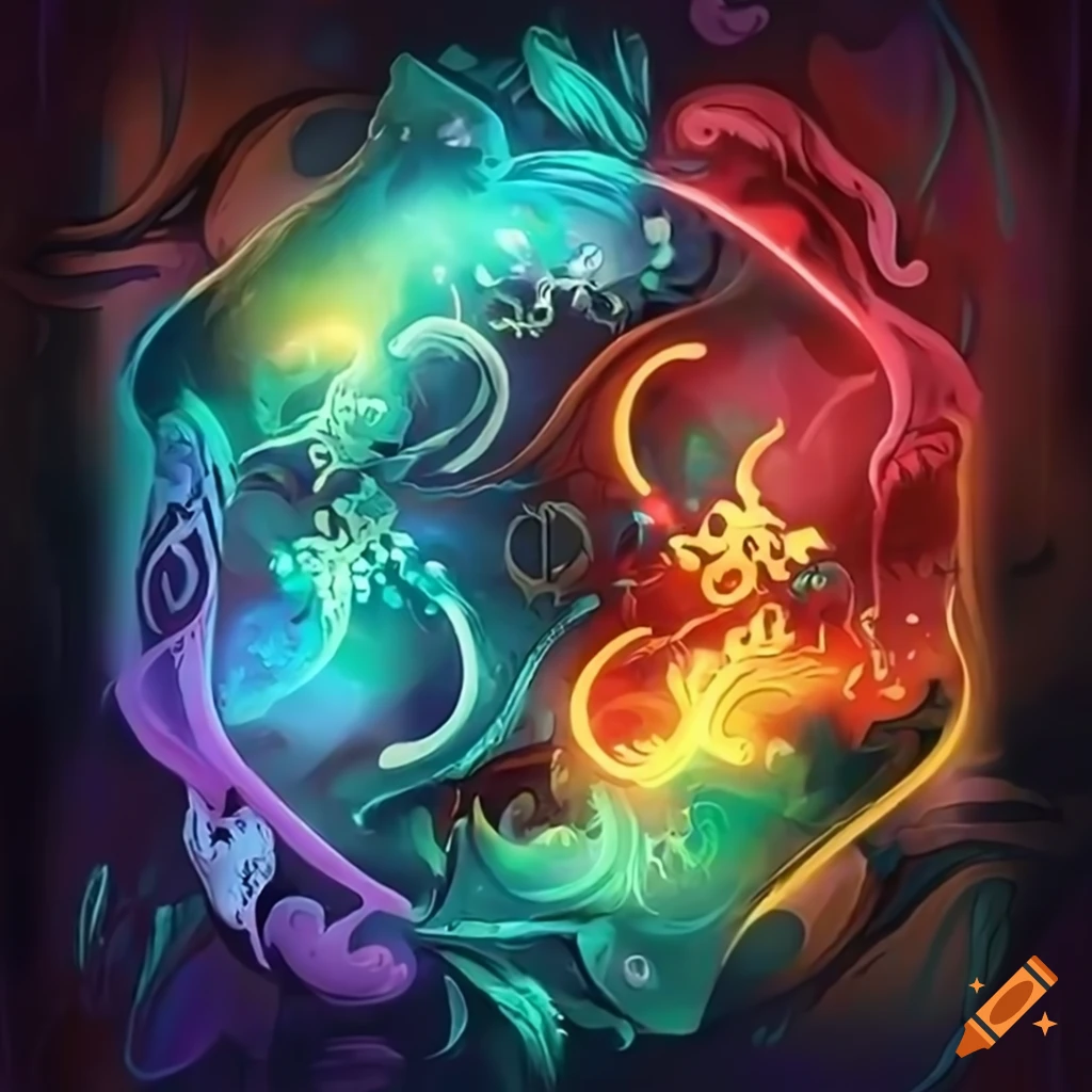 Fantasy style card game with 4 elements and 4 colors on Craiyon