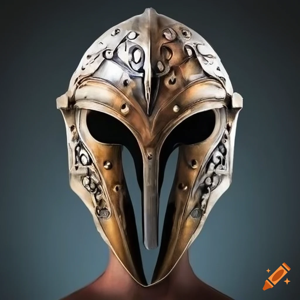 Intricate symmetrical steel helmet