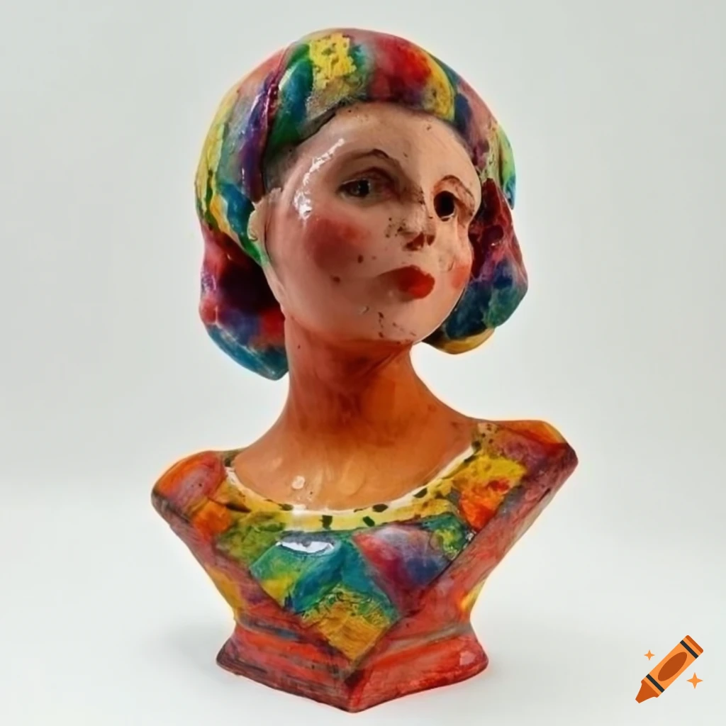 Colourful papier mache bust from czechoslovakia
