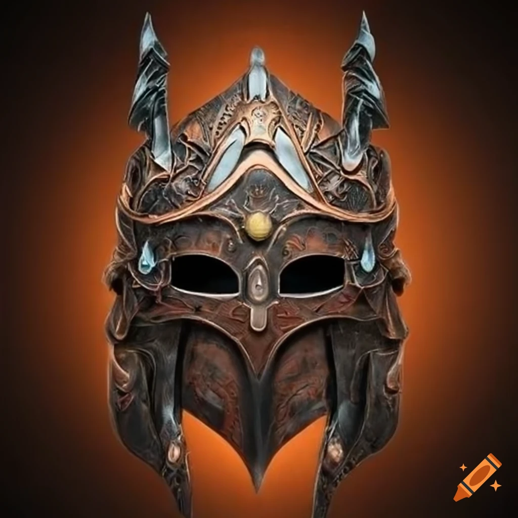 Symmetrical leather helm with intricate design on Craiyon