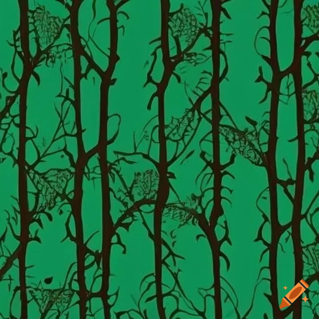 Dark green vine pattern on light green background