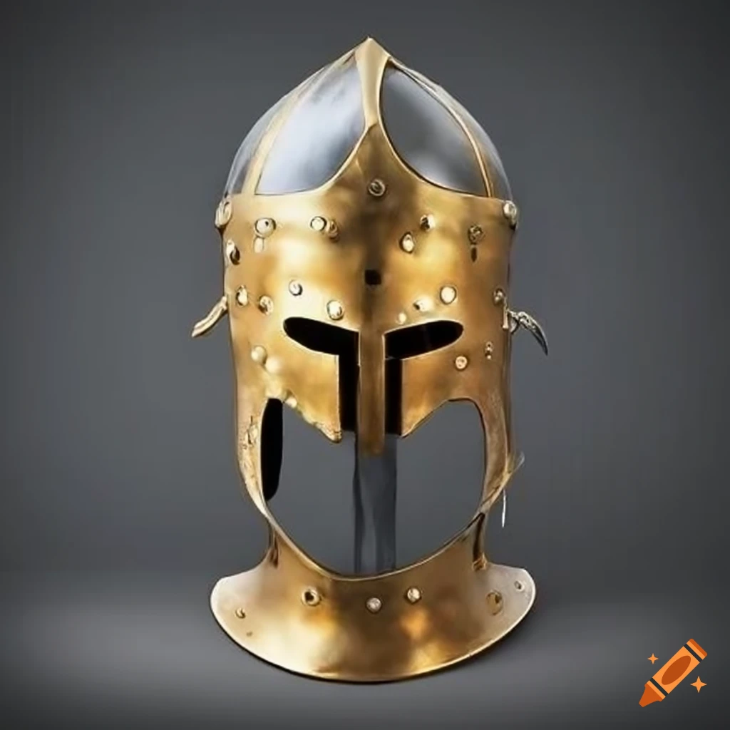 Gilded steel helmet in a medieval style