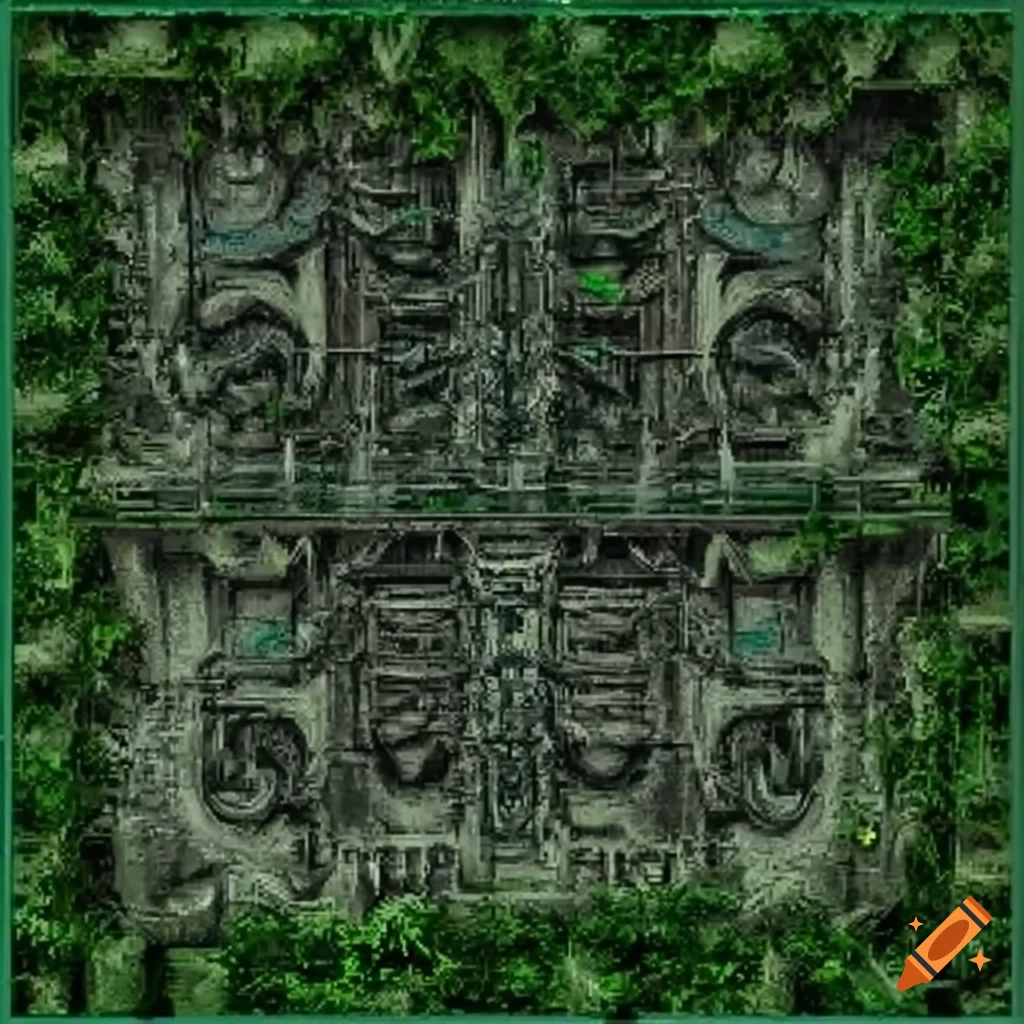 Pixel art of a dying alien in overgrown ruins