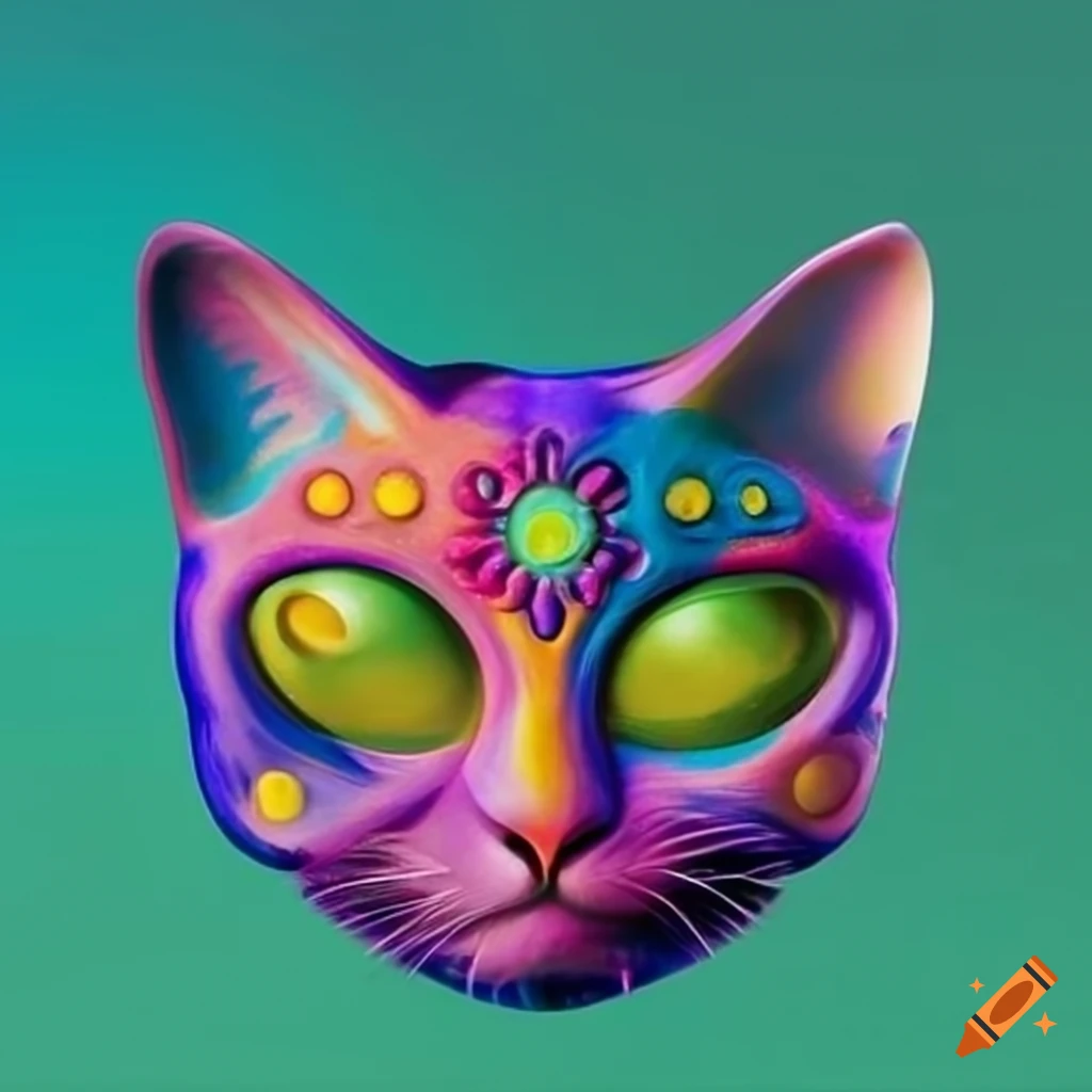 Colorful alien cat with daisy-shaped head
