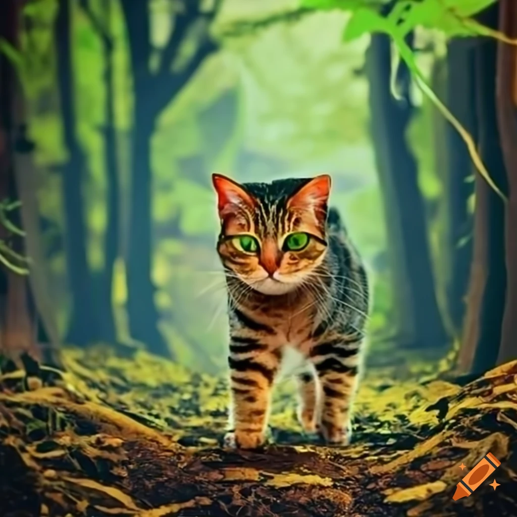 Cat exploring the forest on Craiyon