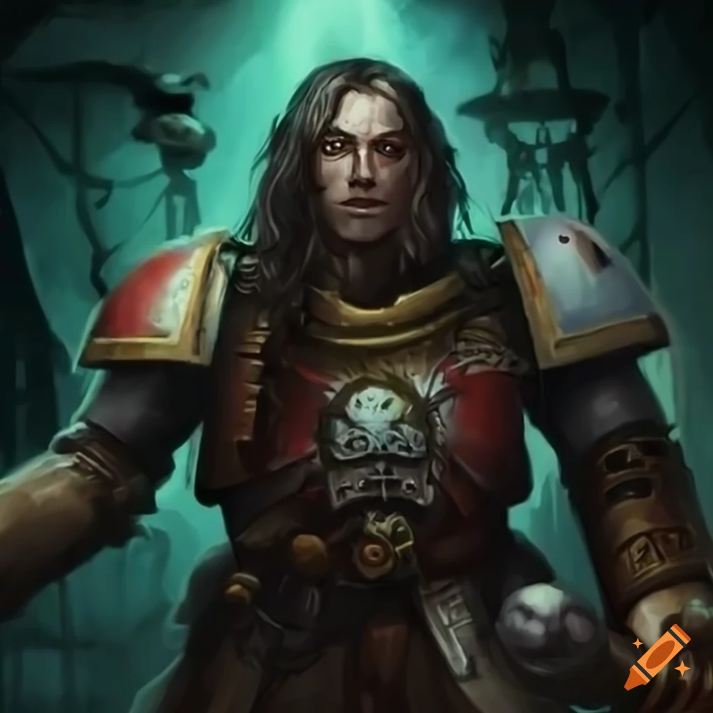 Portrait of a handsome man in warhammer 40k cosplay