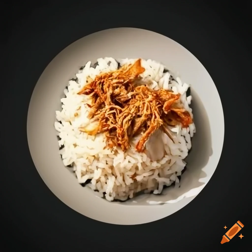 Graphic image of rice with shredded chicken
