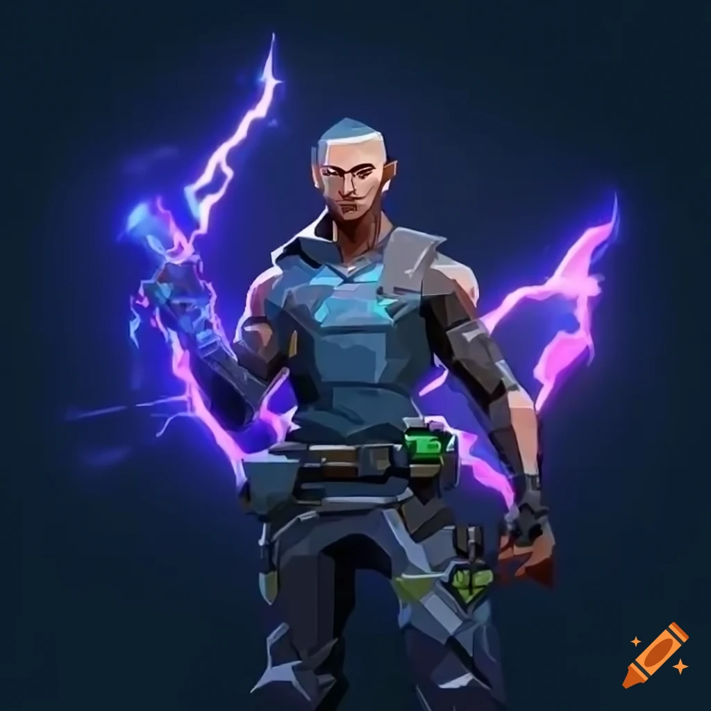 Custom male duelist valorant agent with thunder abilities on Craiyon