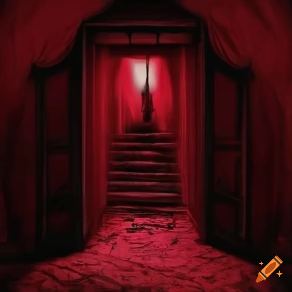 Dark red room with a sinister atmosphere on Craiyon