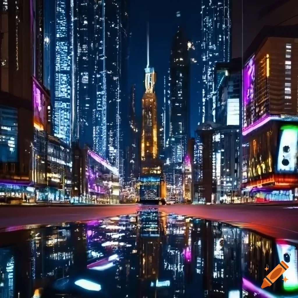 Night view of a futuristic city on Craiyon