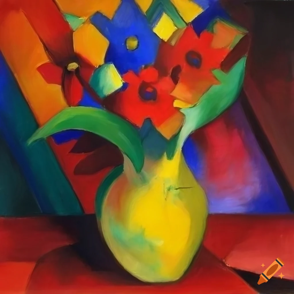 Colorful flower still life in the style of franz marc
