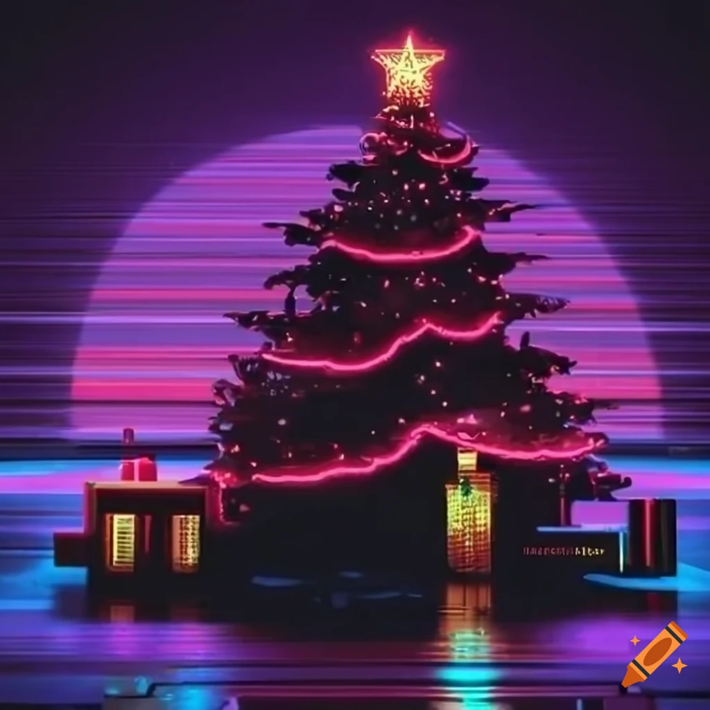 Synthwave-inspired Christmas artwork on Craiyon