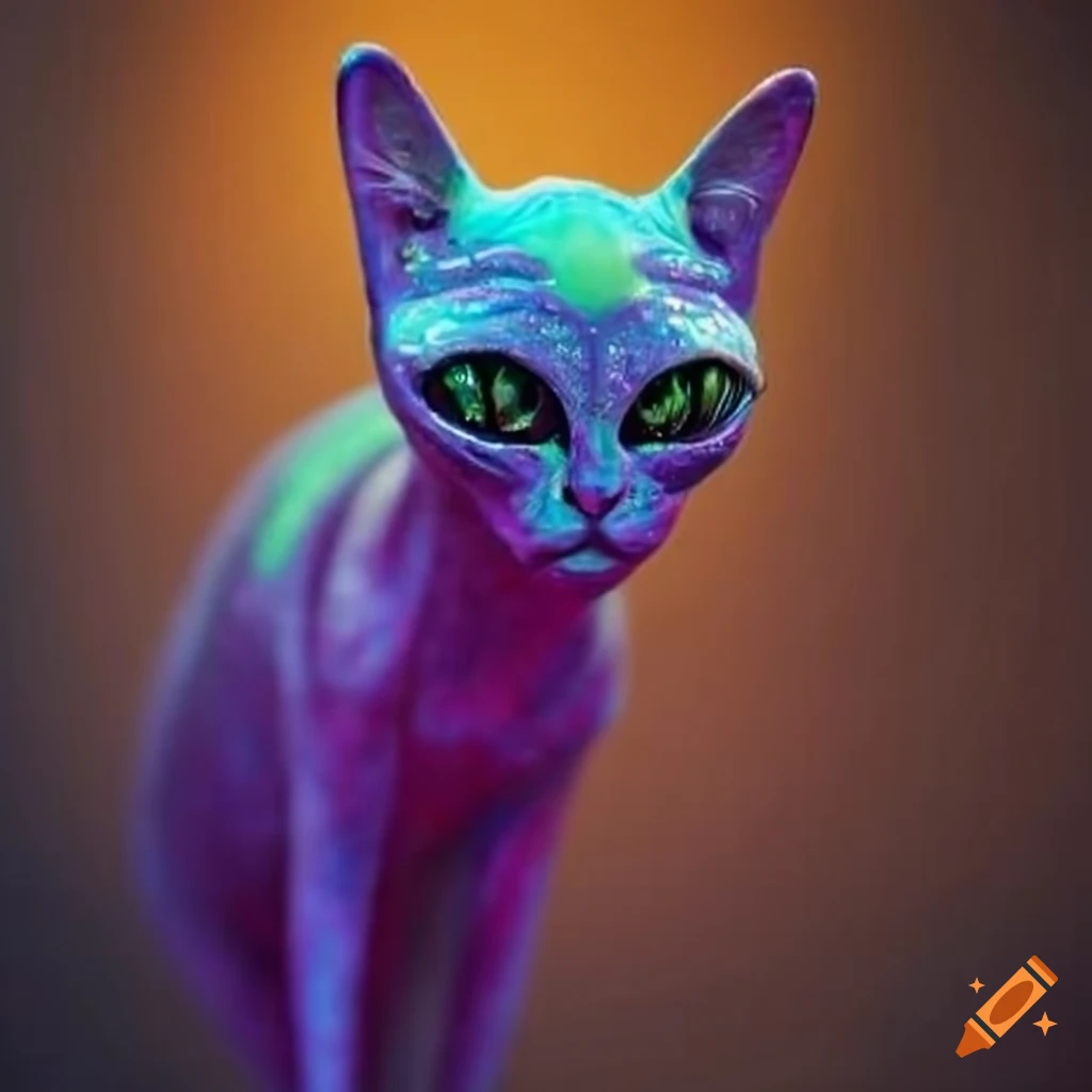 Brightly colored alien cat with a rose-shaped head