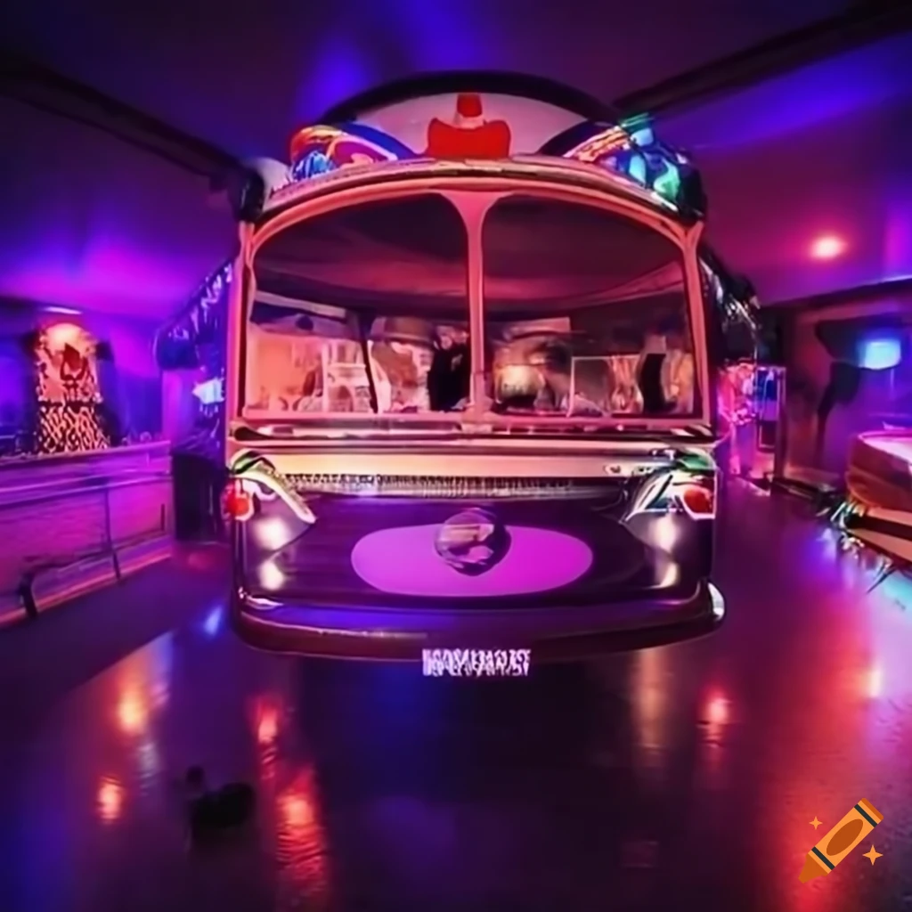 Karaoke night at a disco with priscilla bus on Craiyon