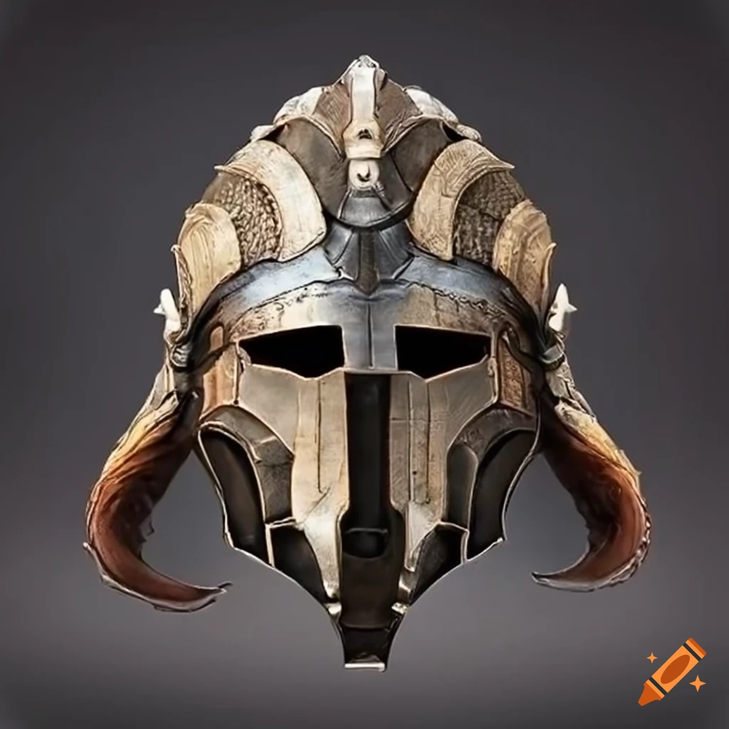 Intricate symmetrical battle helmet