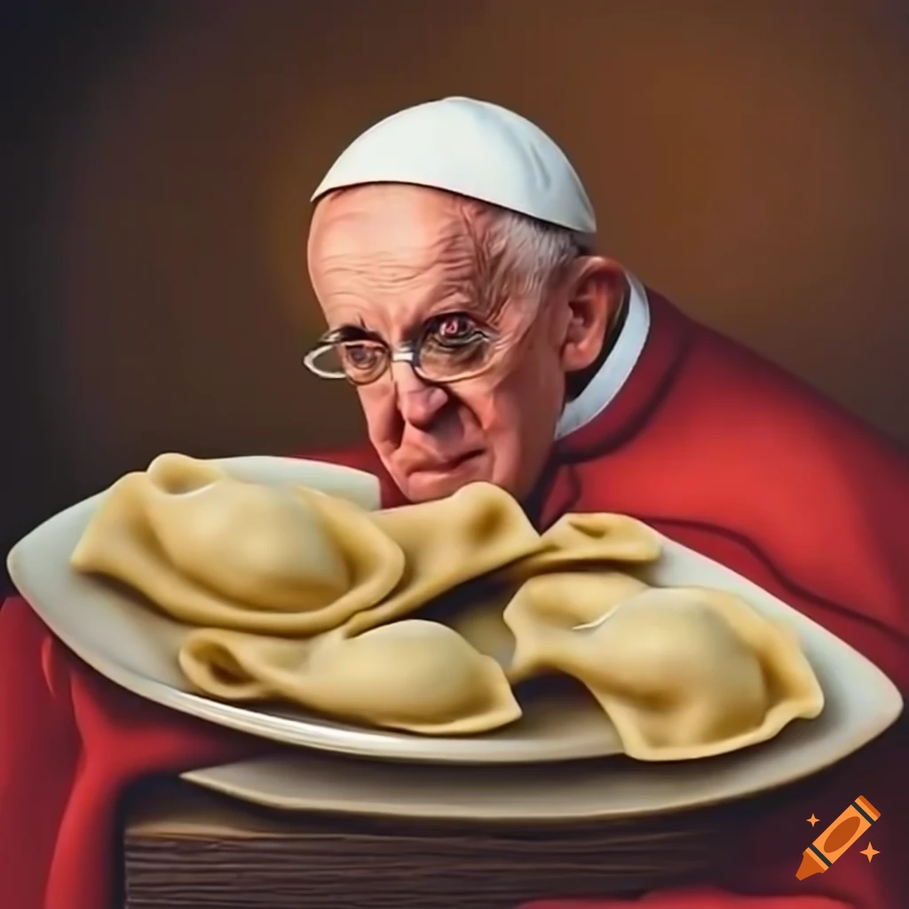Pope eating pierogi on usa flag on Craiyon