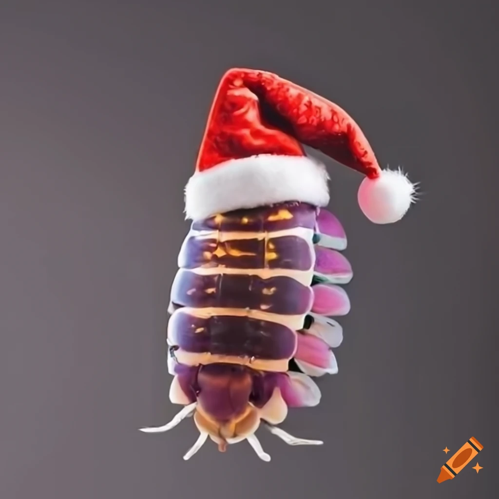 Colorful isopod wearing santa hat