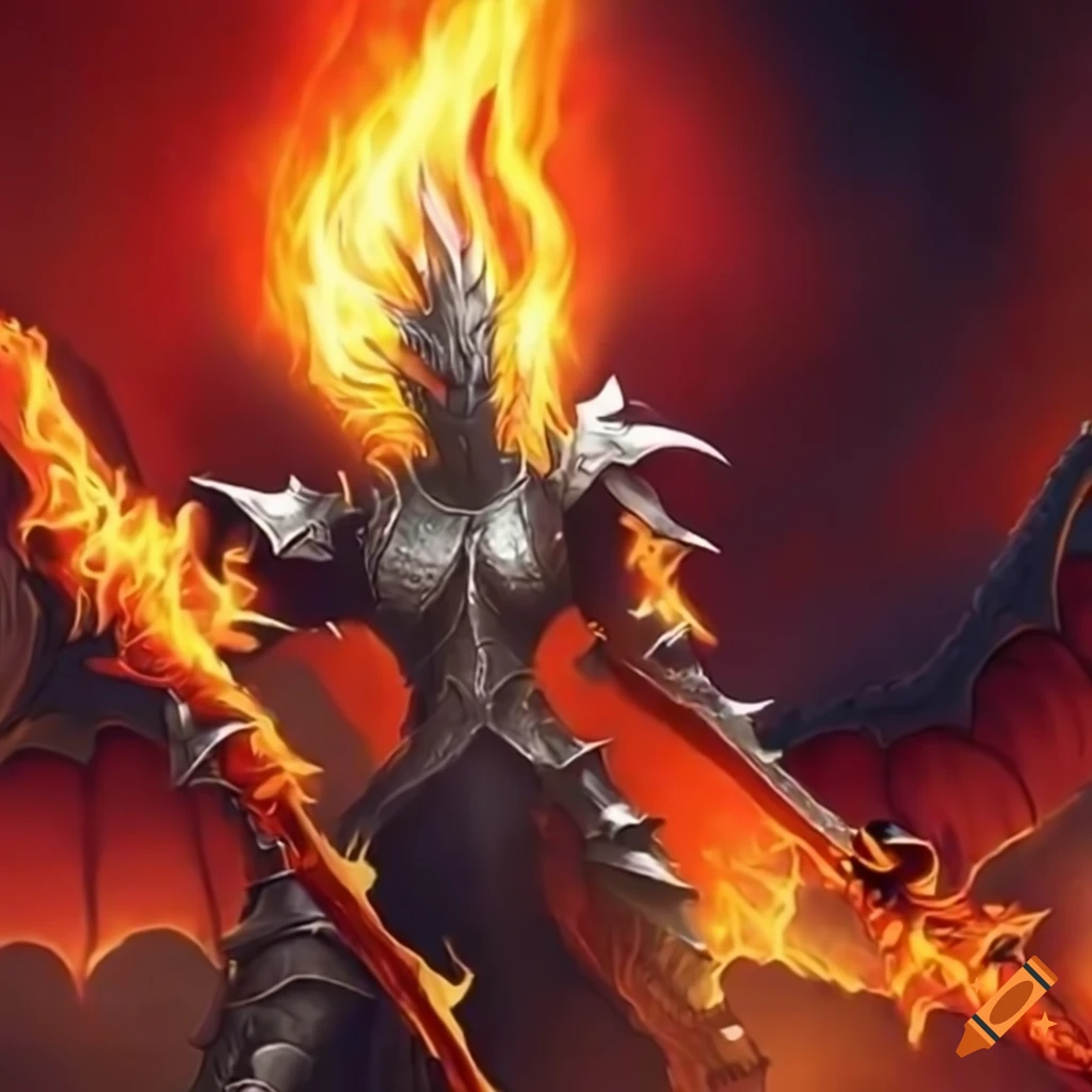 Image of a dragon knight breathing fire on Craiyon