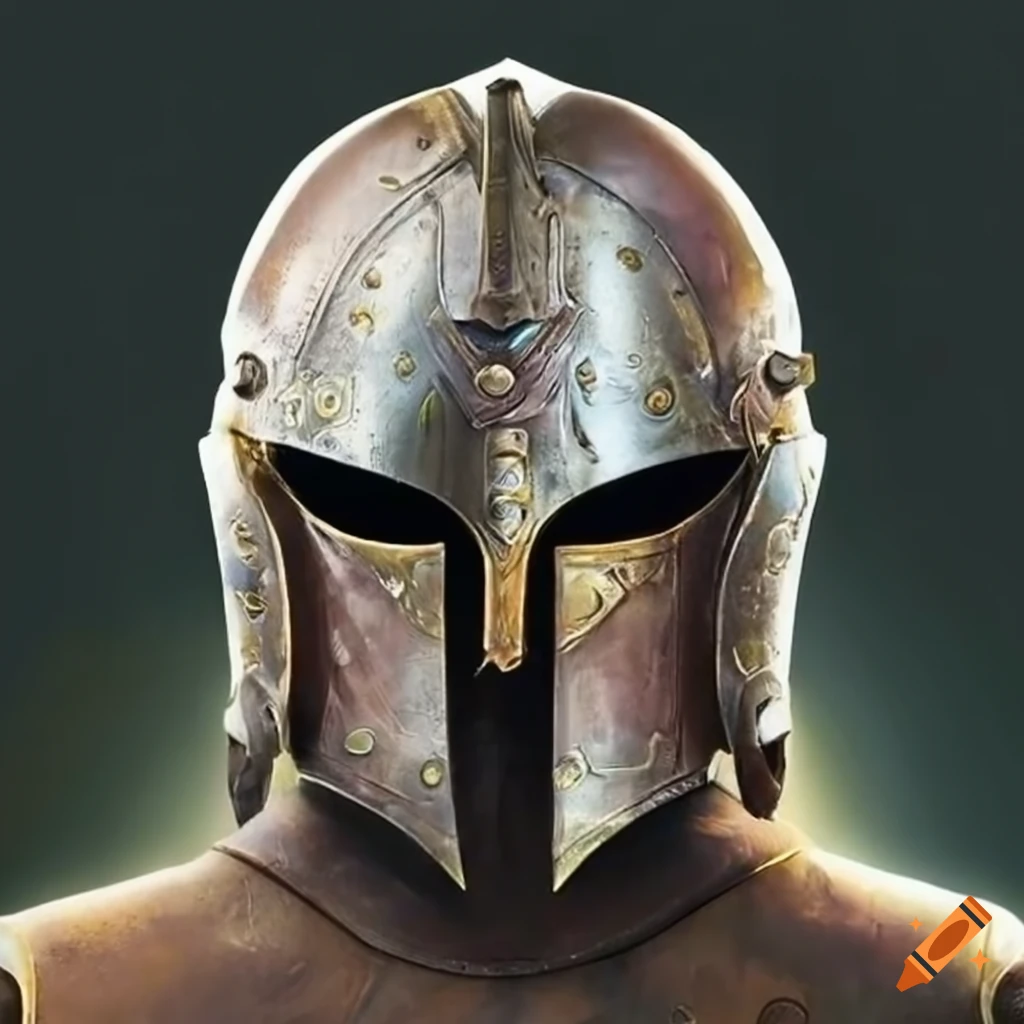 Intricate symmetrical battle helmet