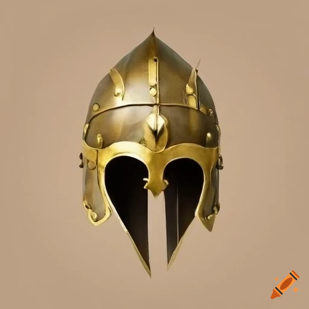 Symmetrical gilded leather helmet from the medieval era