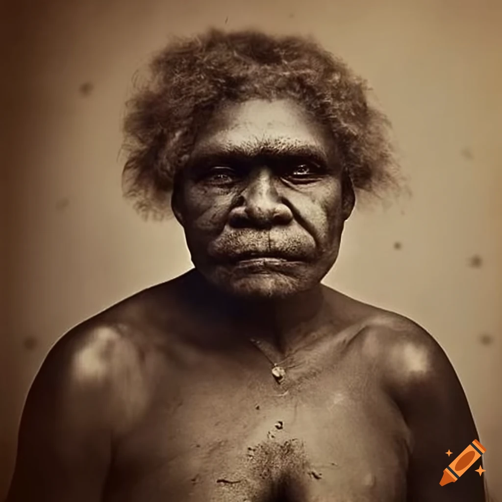 Historic photograph of an aboriginal tasmanian on Craiyon