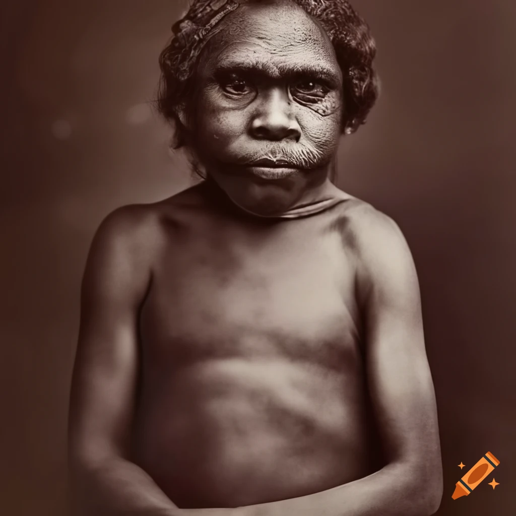 Photograph of an Aboriginal Tasmanian from the 19th century on Craiyon