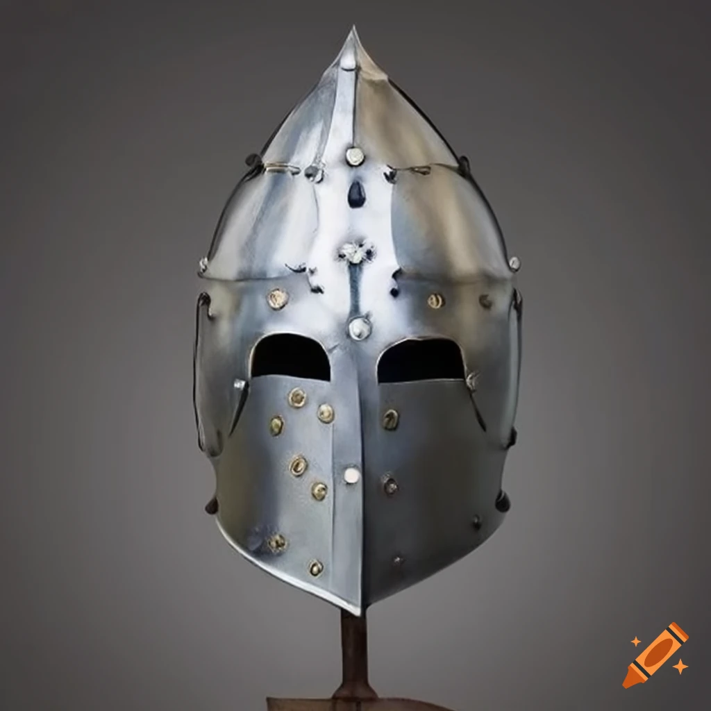 Symmetrical steel medieval helmet