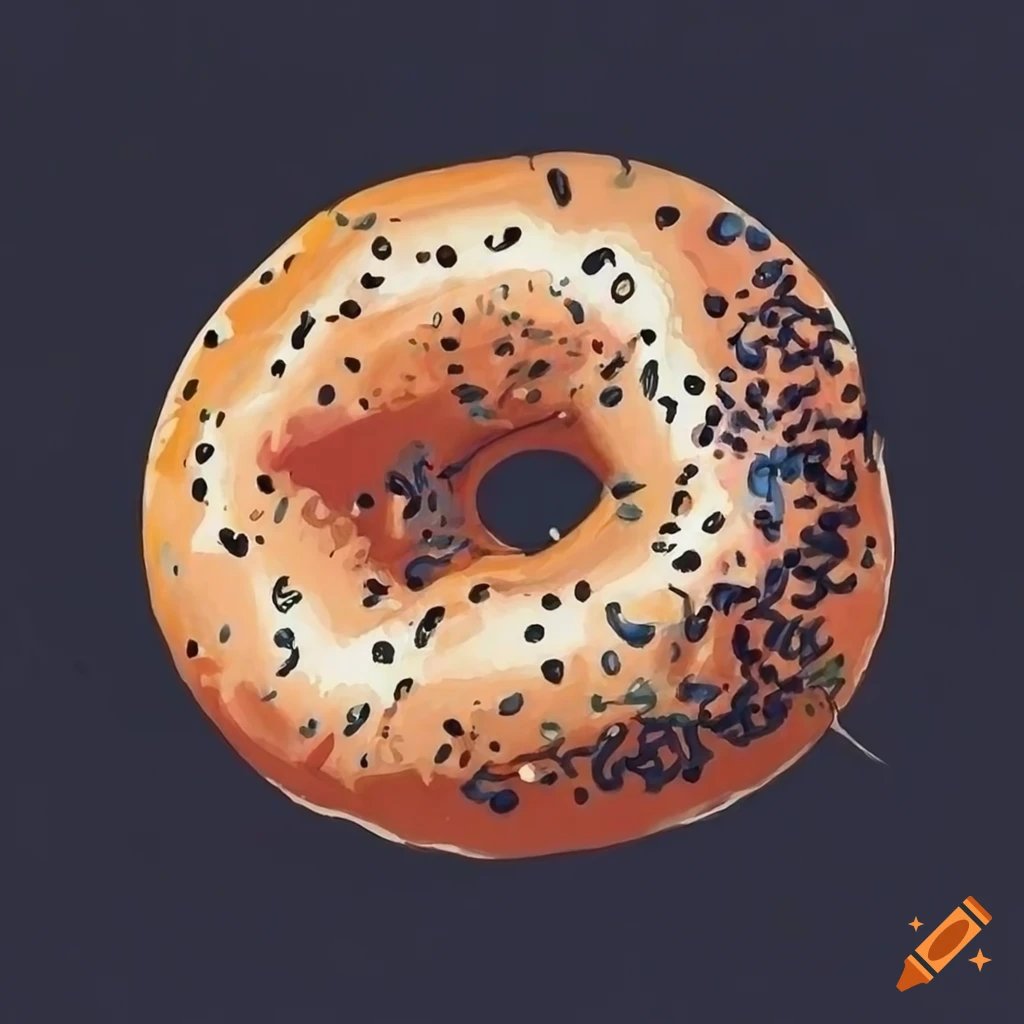 Fine pen drawing of a round bagel
