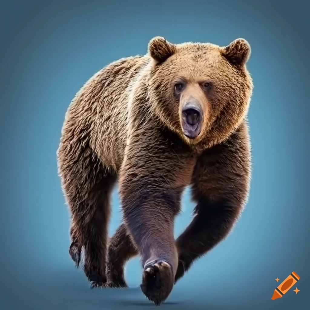 Brown bear running with blue background