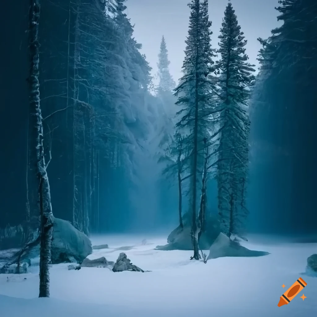 Arctic landscape with snowy trees on Craiyon