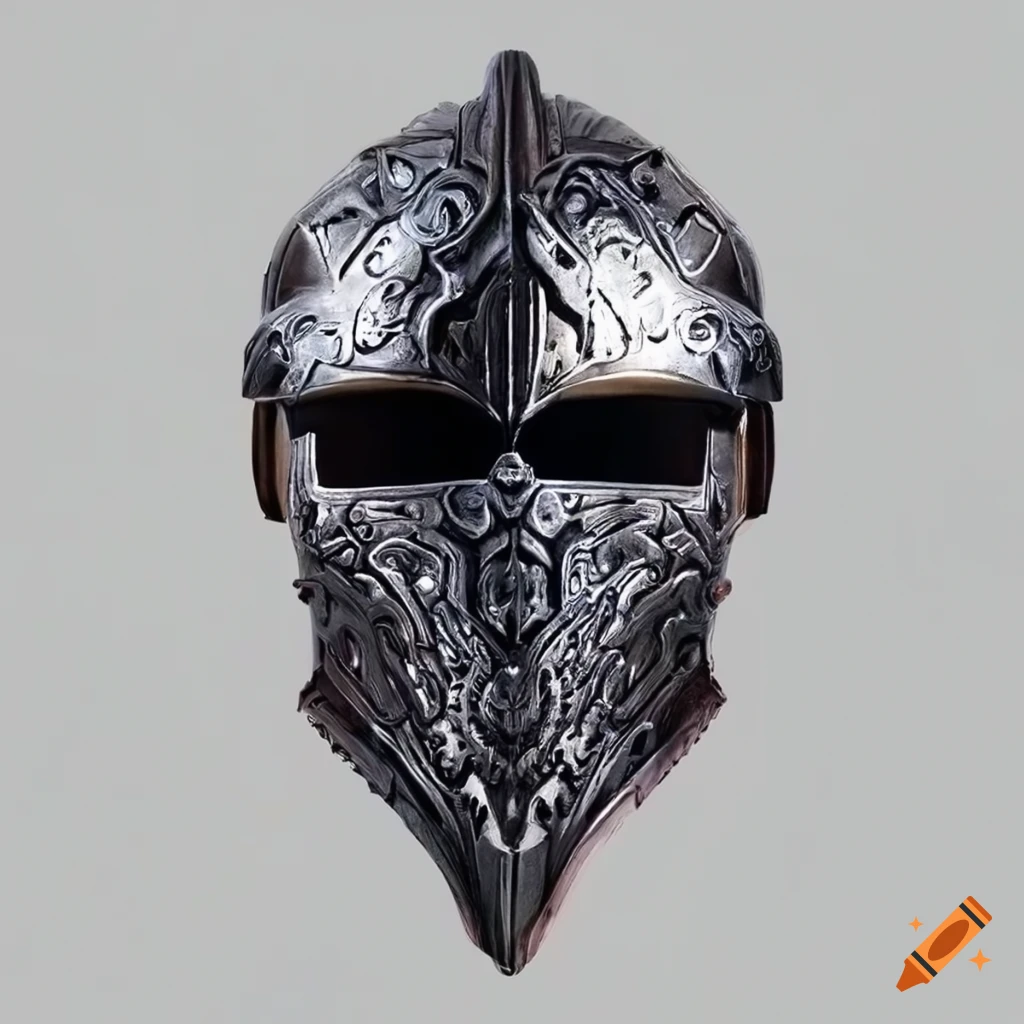 Intricate symmetrical steel helmet