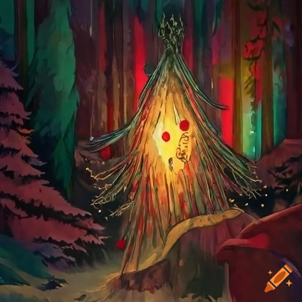 Intricate and colorful christmas tree made of feathers