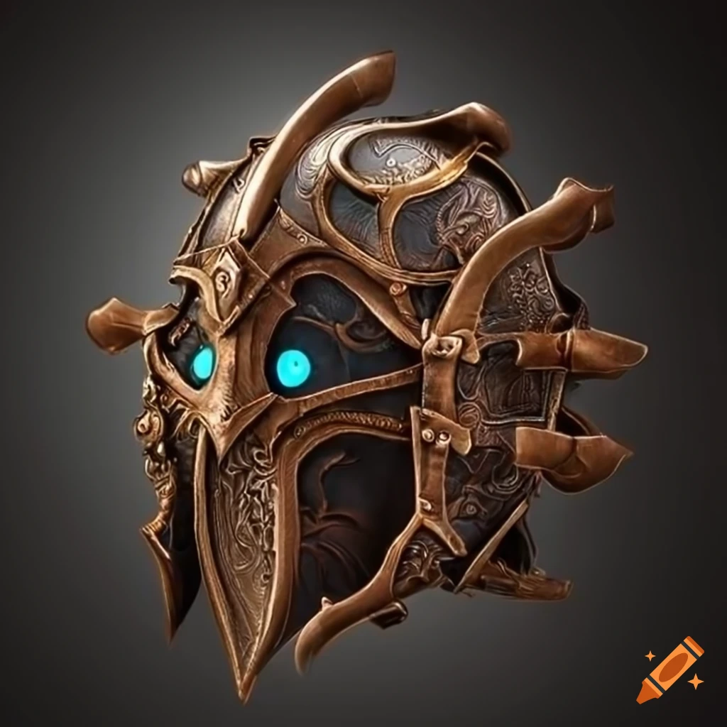 Intricate fantasy leather helmet design on Craiyon