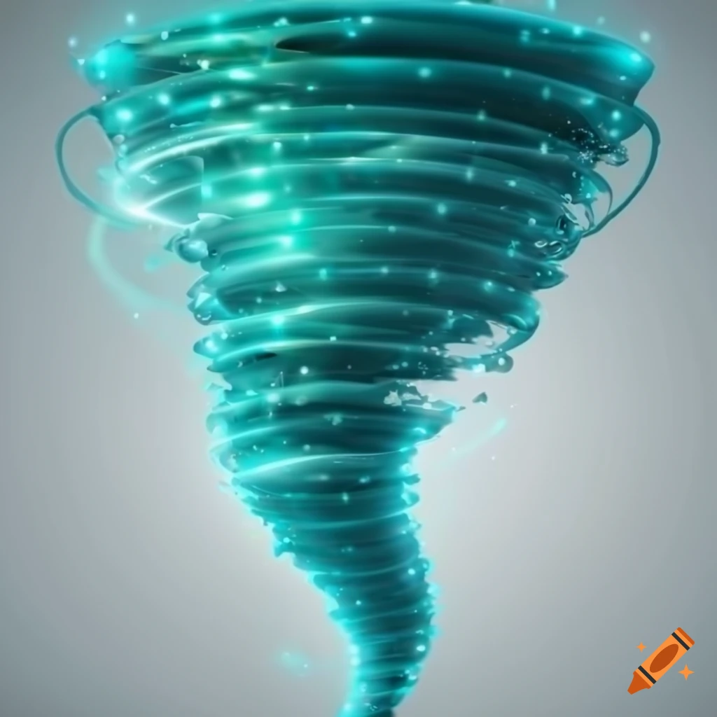 3d rendering of a dramatic tornado with turquoise lights on Craiyon