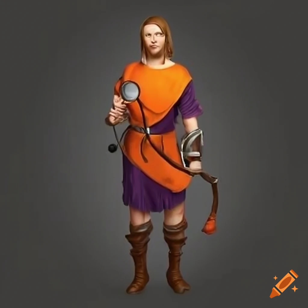 Dungeons and dragons character with orange toga and stethoscope